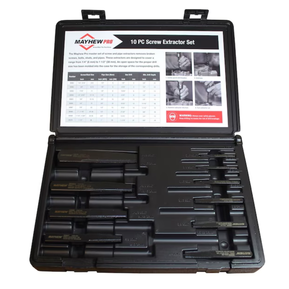 Mayhew 37345 Bolt Extractor 10pc Set in Case (SAE) – Clark's Tool ...